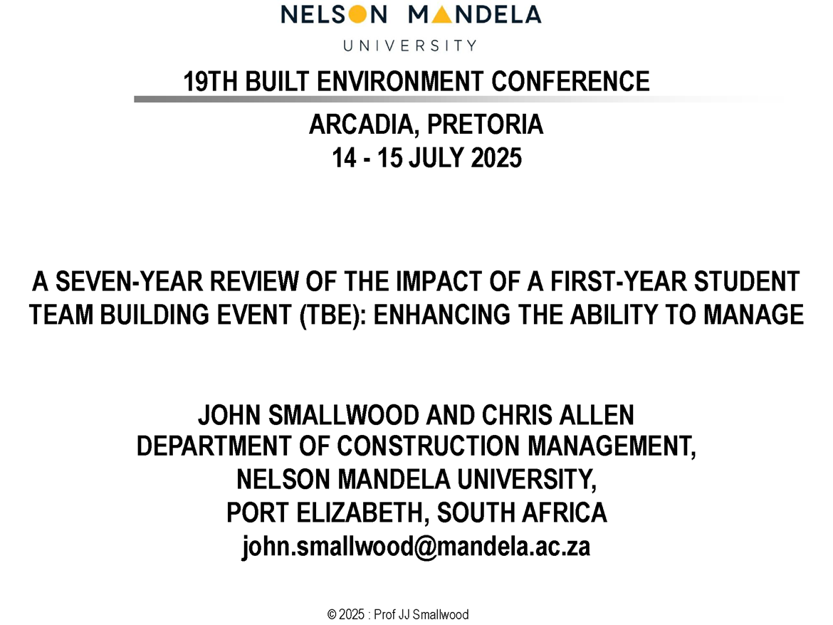 Presentation delivered to the 19th Built Environment Conference ...